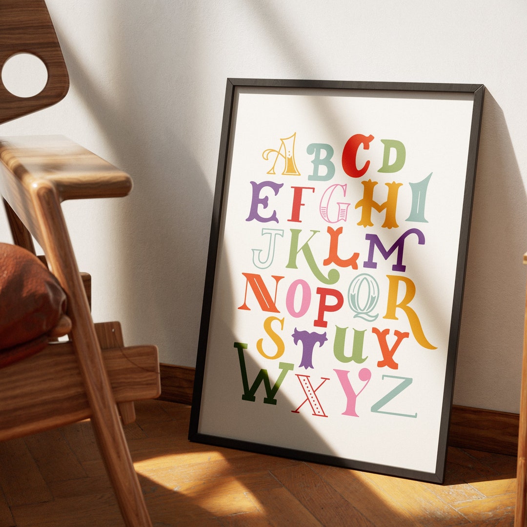 Rainbow Alphabet Poster for Kids Room Decor, Printable Wall Art, ABC ...