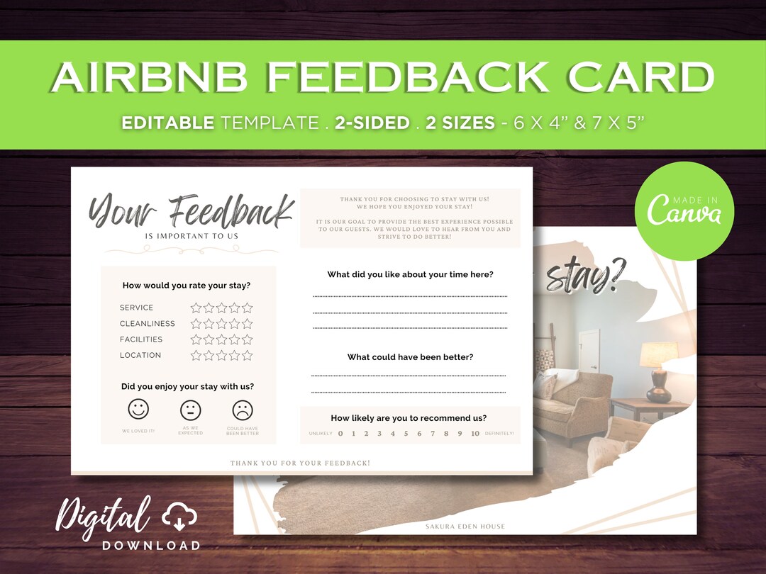 Airbnb Feedback Postcard, Editable Note Card, Airbnb Guest Rating ...
