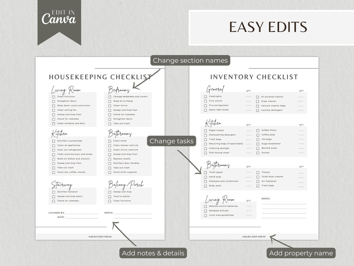Airbnb Cleaning Checklist, Inventory Tracker, Housekeeping List ...