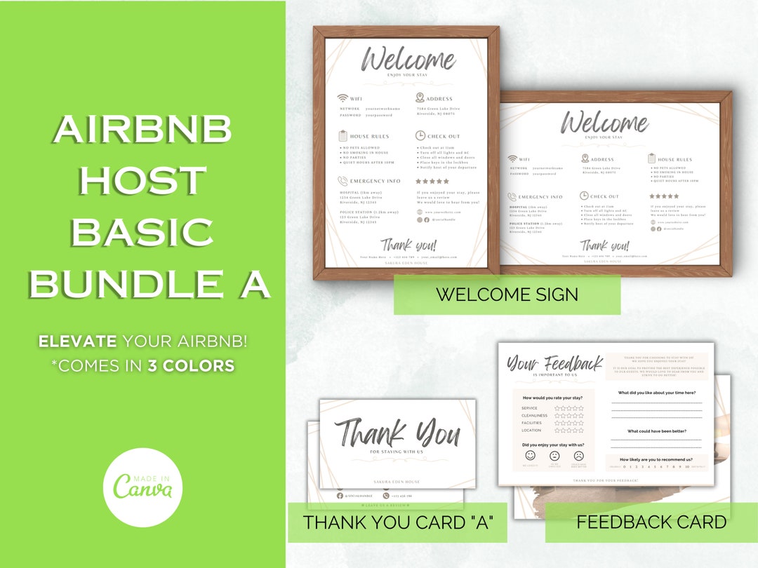 Airbnb Host Basic Bundle, Welcome Signage, Editable Print Poster, Thank ...