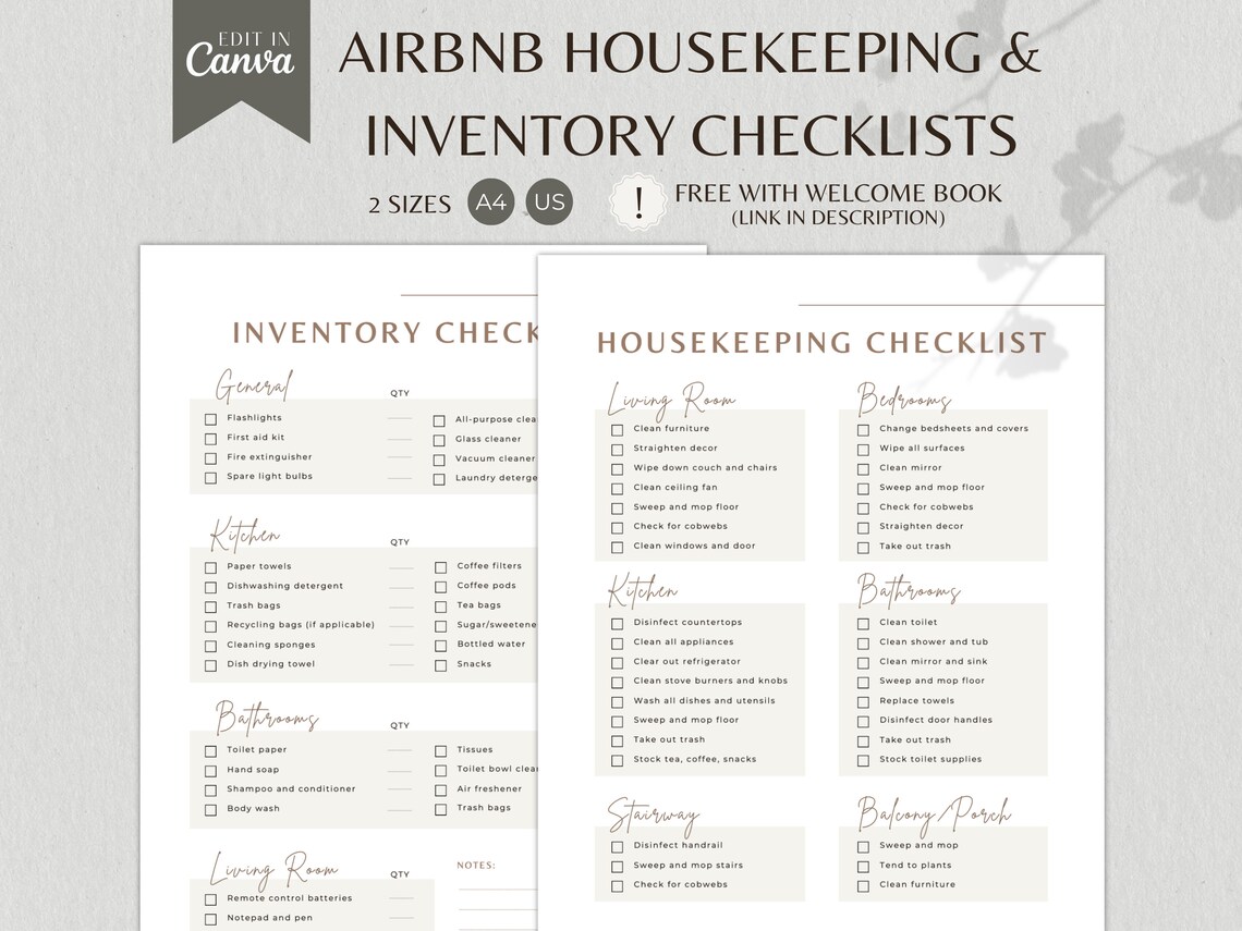 Airbnb Cleaning Checklist, Inventory Tracker, Housekeeping List ...