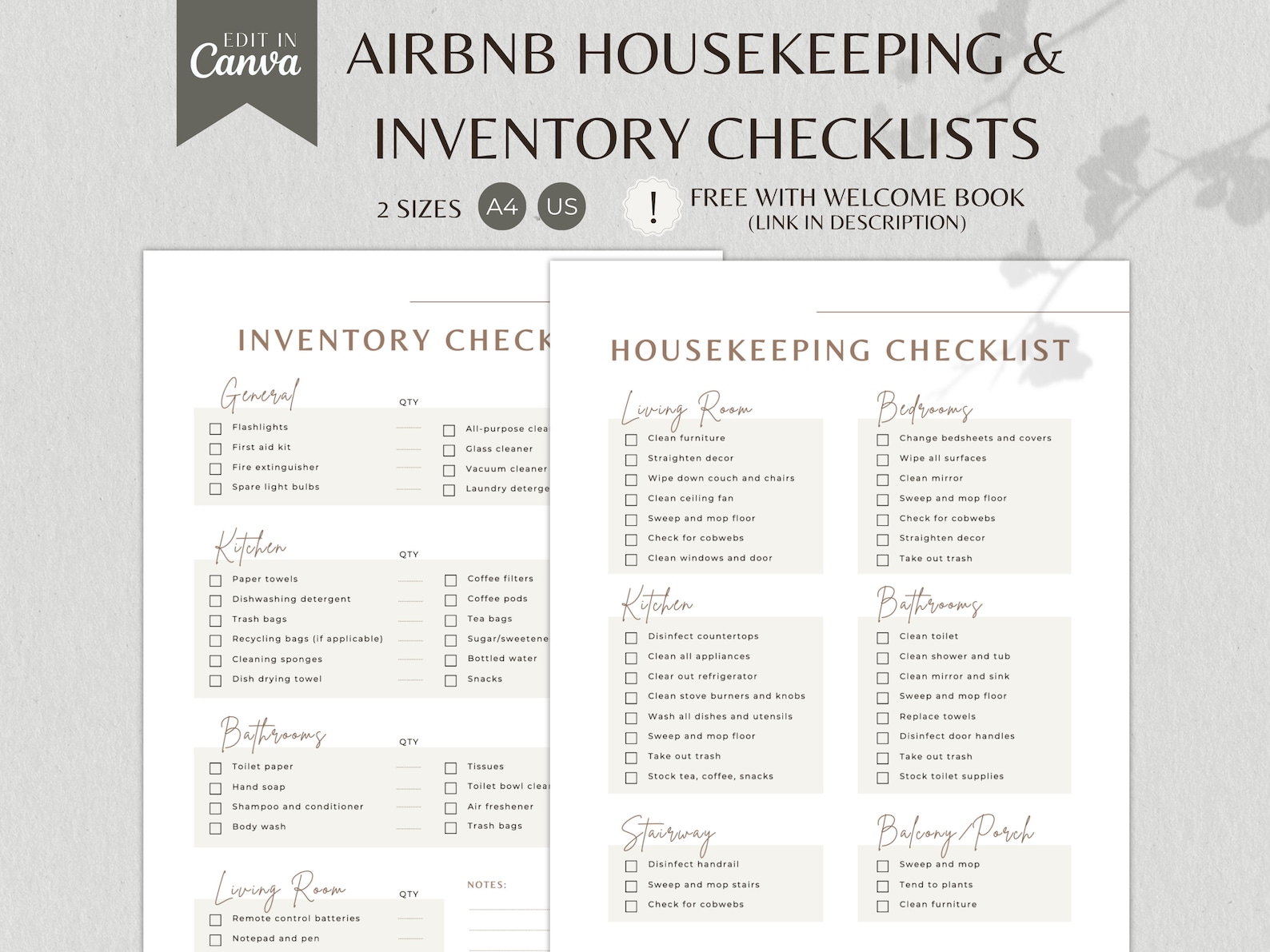 Airbnb Cleaning Checklist, Inventory Tracker, Housekeeping List ...
