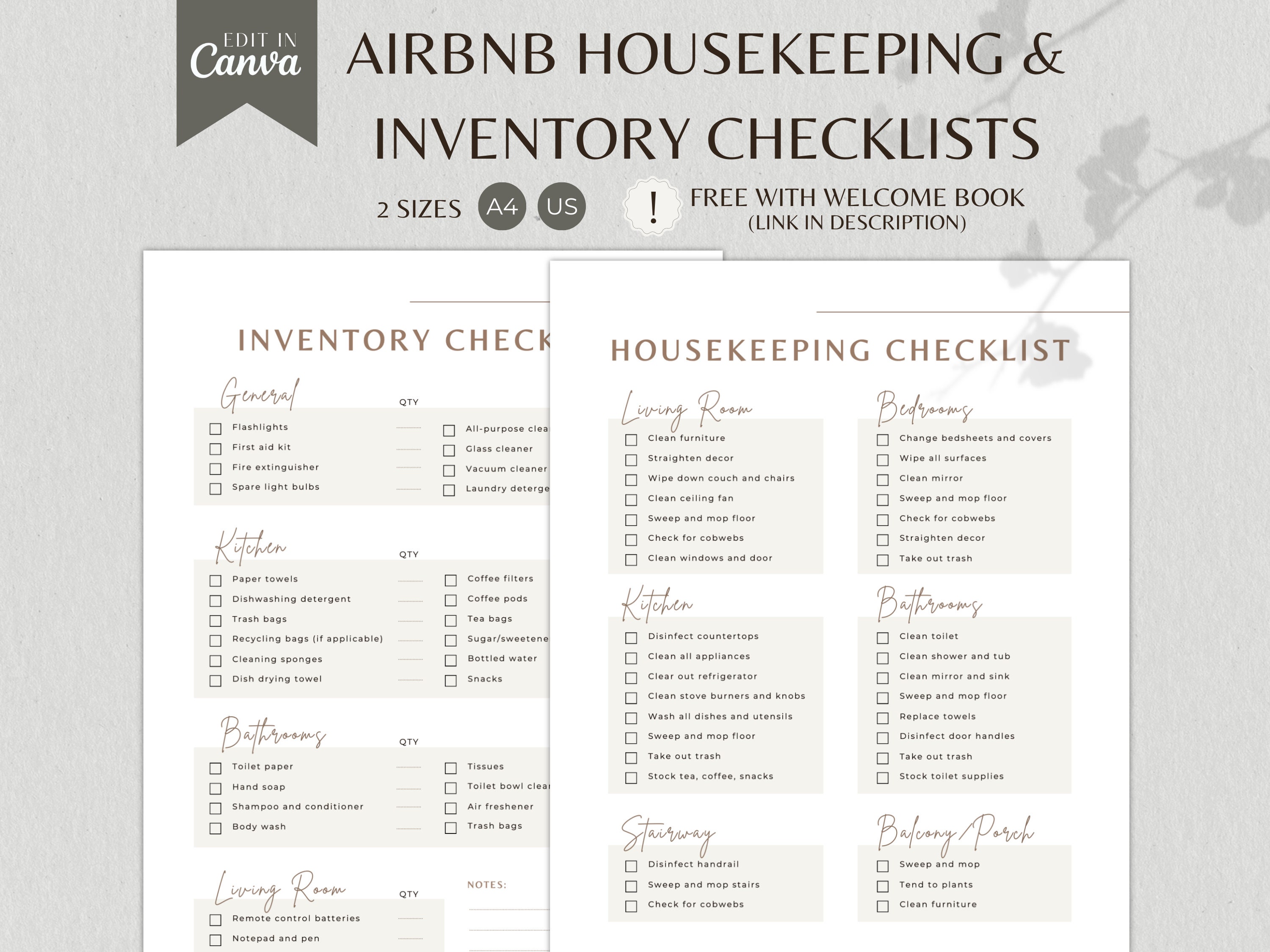 Airbnb Cleaning Checklist, Inventory Tracker, Housekeeping List ...