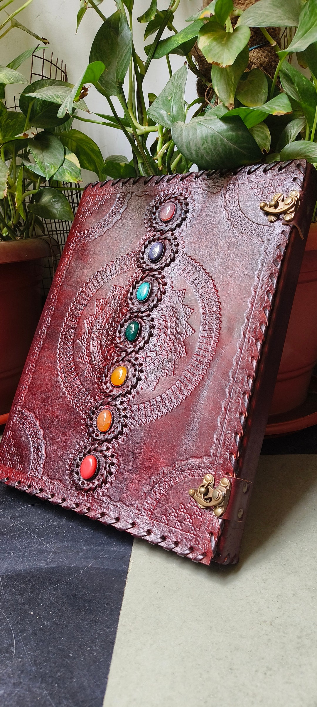 Leather 4 Ring Binder Seven Stone Chakra Leather Folder - Etsy