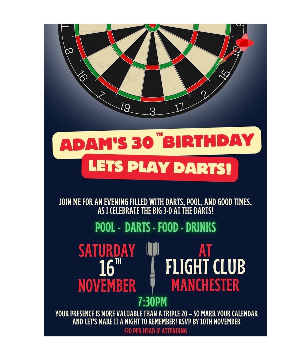 Custom Darts Themed Digital Birthday Invitation Bullseye Bash - Etsy
