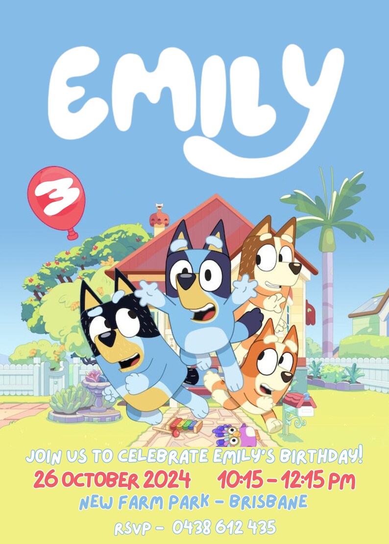 Custom Bluey Themed Digital Party Invitation - Etsy