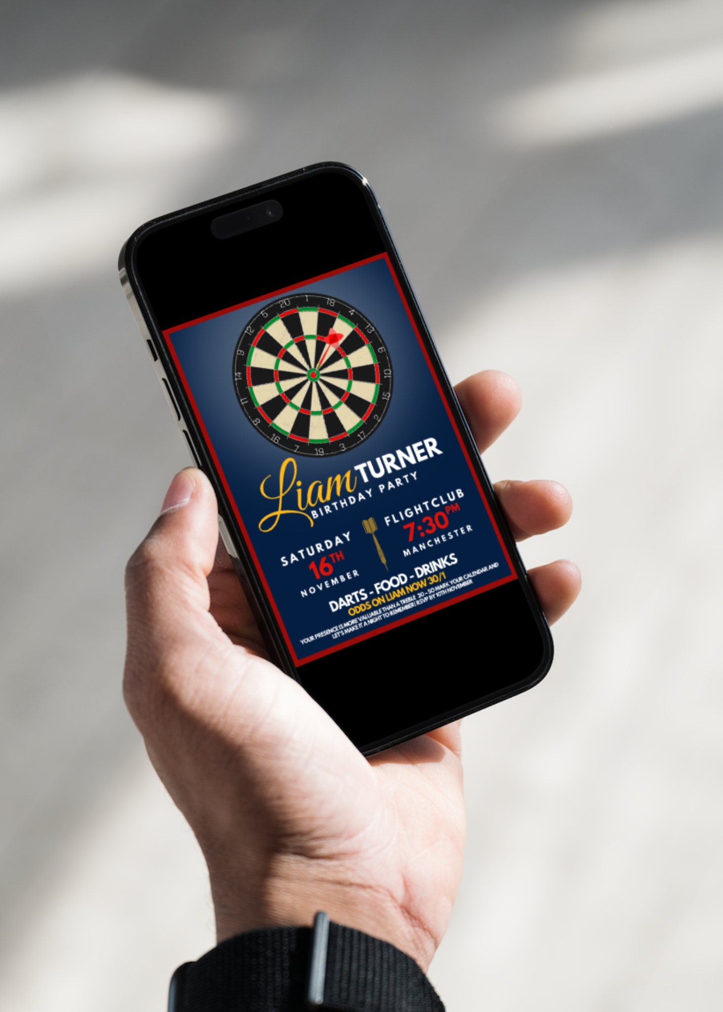 Custom Darts Themed Digital Birthday Invitation William Hill Inspired ...