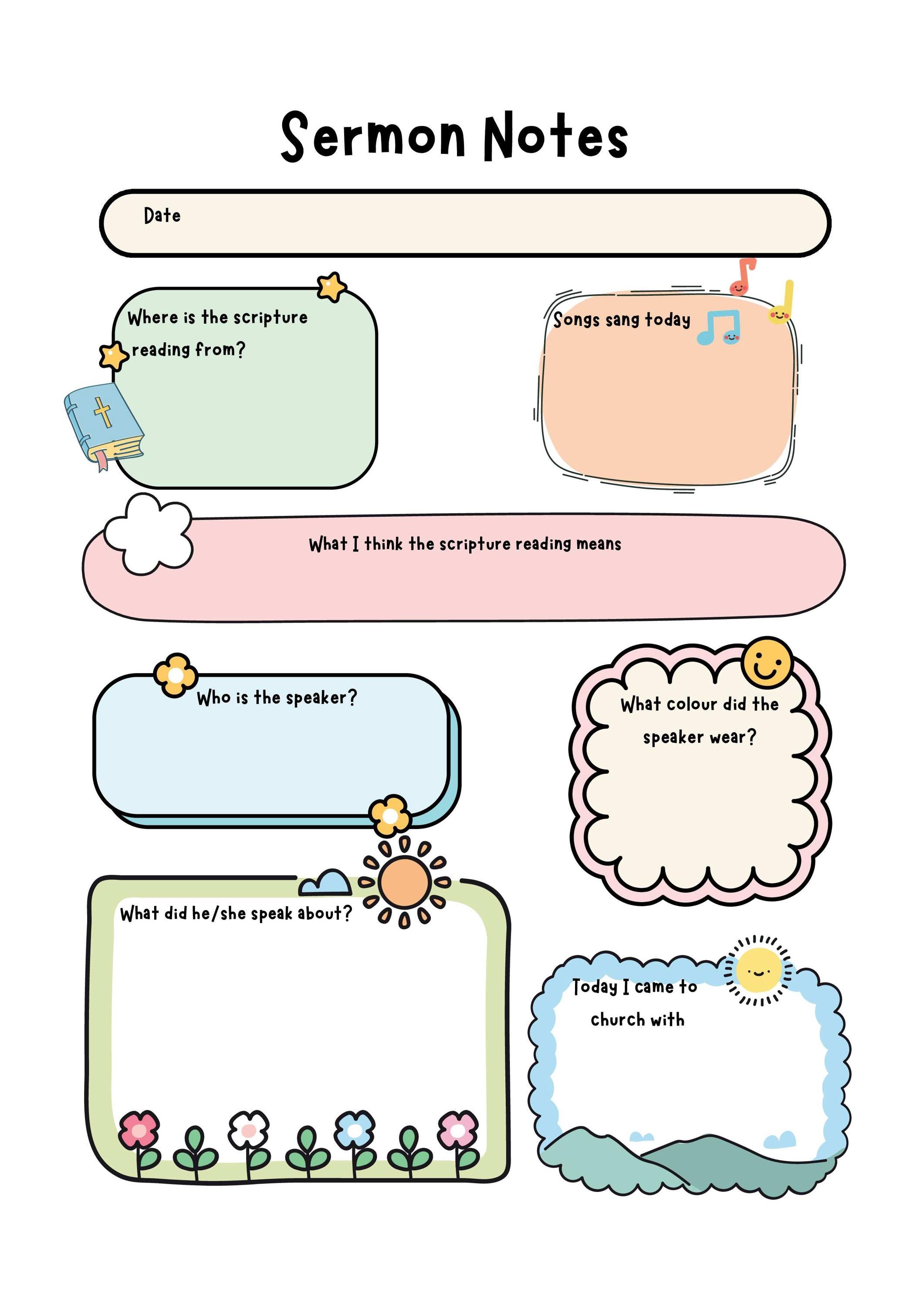 Kids Sermon Notes Printable, Sunday School Activity (PDF) - Etsy