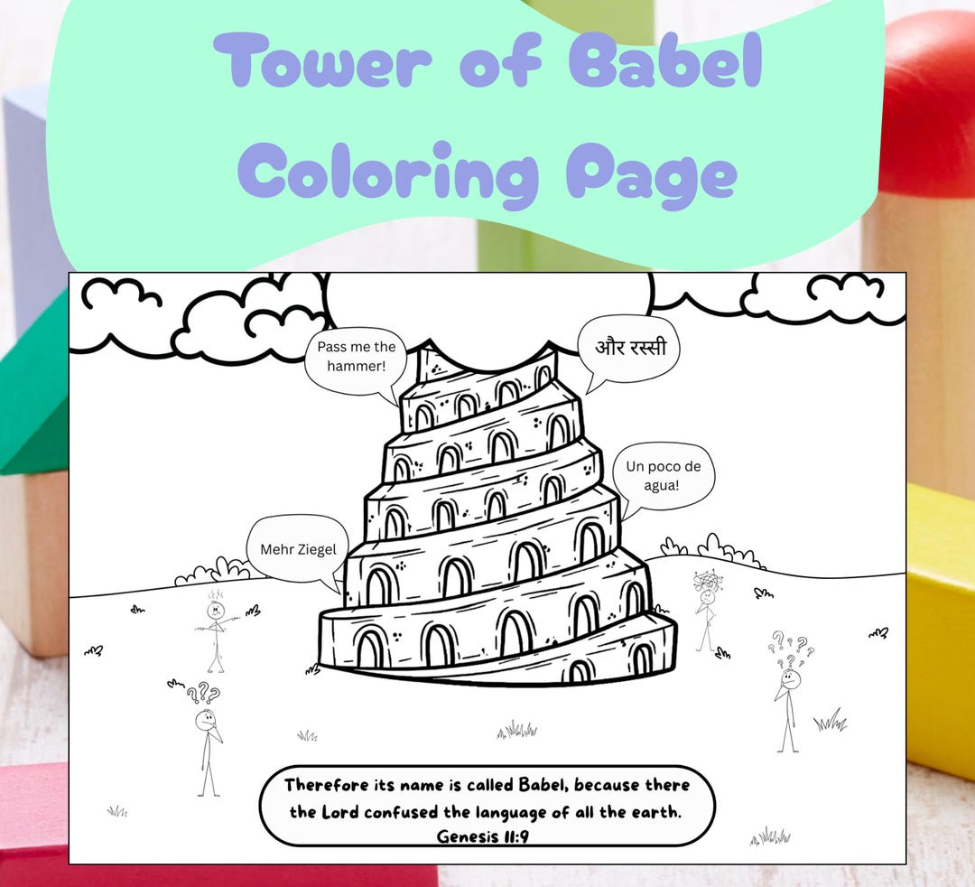 Tower of Babel Coloring Page | Bible Story Printable | Christian Sunday ...