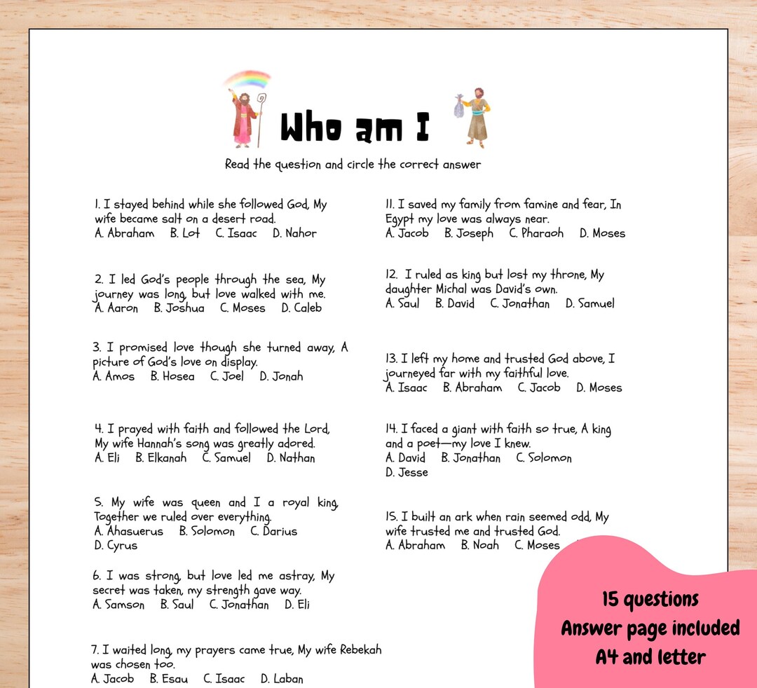 Bible Game for Kids | Bible Who Am I Activity for Kids | Christian ...