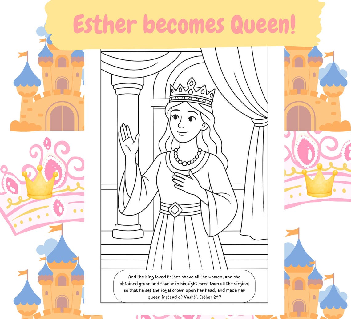 Queen Esther Coloring Page for Kids | Courage & Faith Bible Activity ...