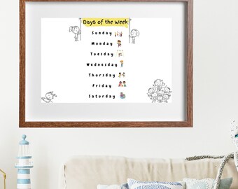 Days of the Week Scandinavian Black & White Playroom Art Print ...