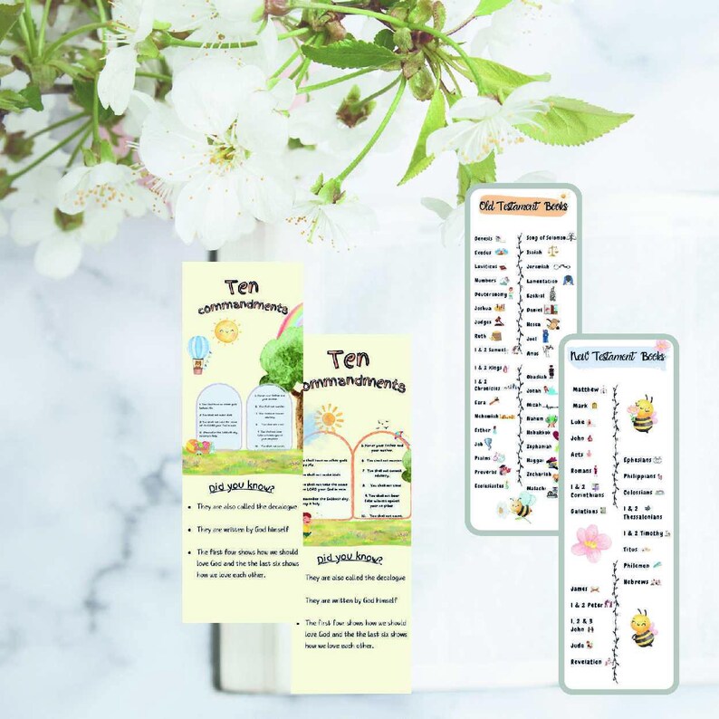 Printable Bible Bookmarks: Ten Commandments & Books of the Bible (PDF ...