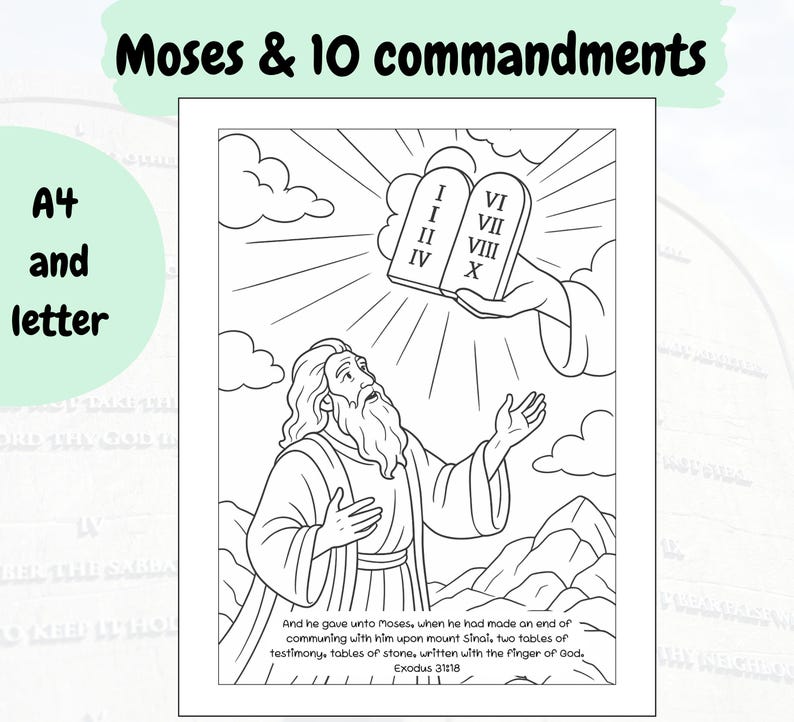 Moses and the 10 Commandments Coloring Page for Kids | Bible Coloring ...