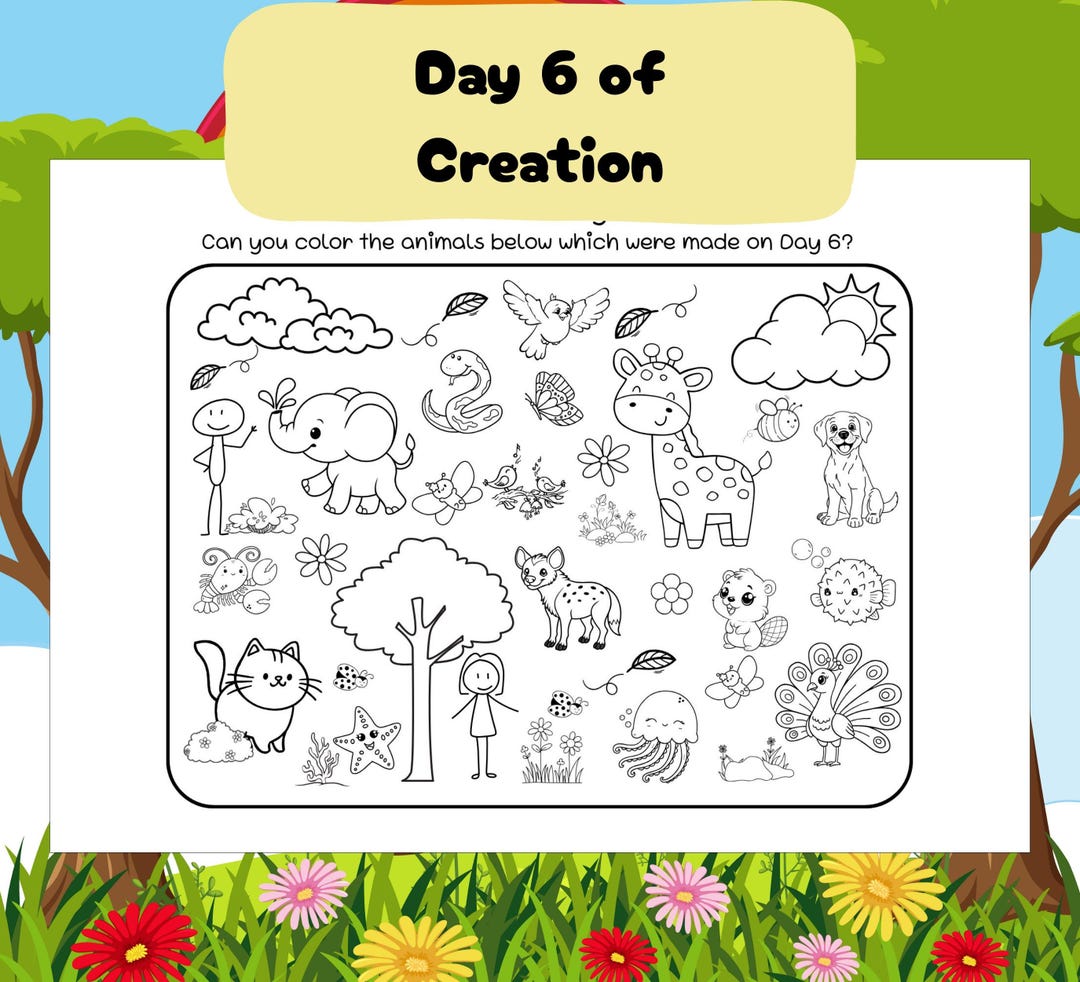 Creation Day Five Coloring Page: Animals of the Sea & Sky (PDF) - Etsy UK