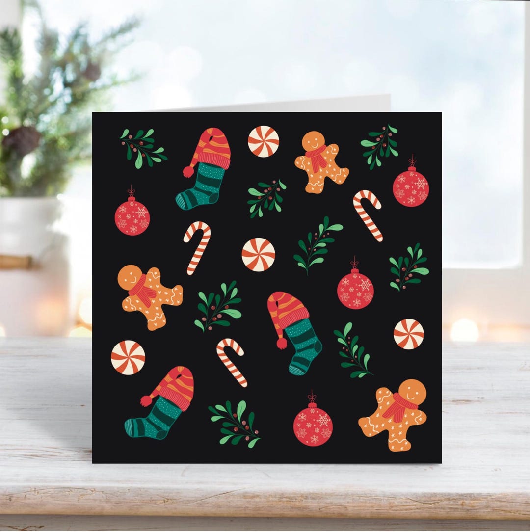 Gingerbread Cookie Christmas Card: Illustrated Festive Holiday Card - Etsy