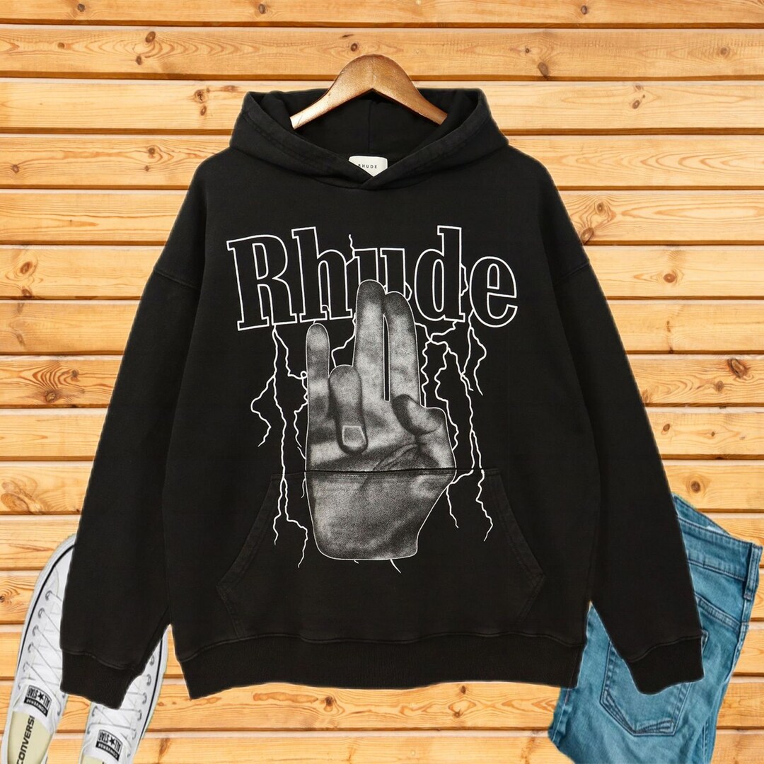 Rhude Hoodie Rhude Sweatshirt Letter Print Lightning Gesture Hoodies ...
