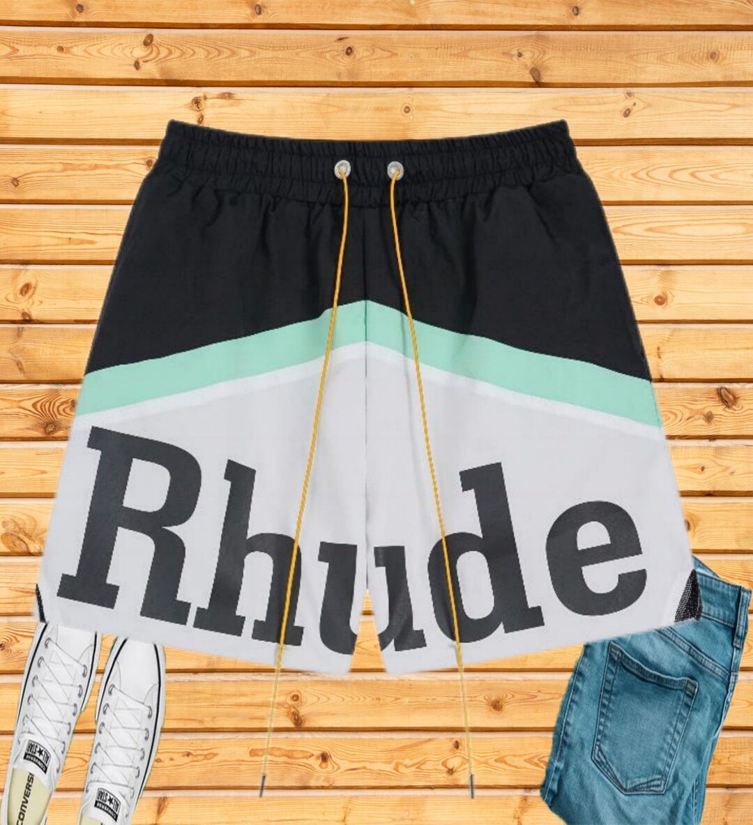 Rhude Shorts Color Block Letters Casual Sports Mesh Shorts High Atreet ...