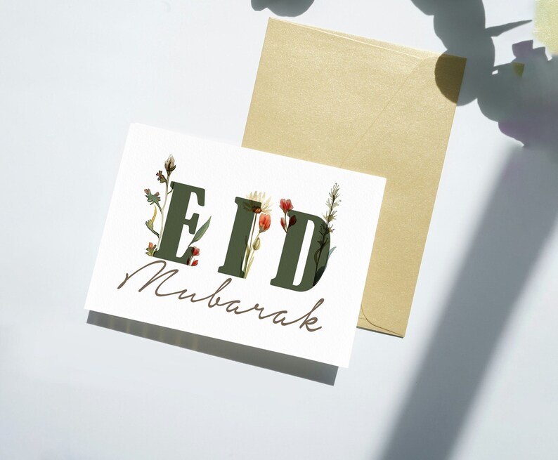 EID CARD Printable Digital Download Modern Floral Eid Mubarak Flowers ...