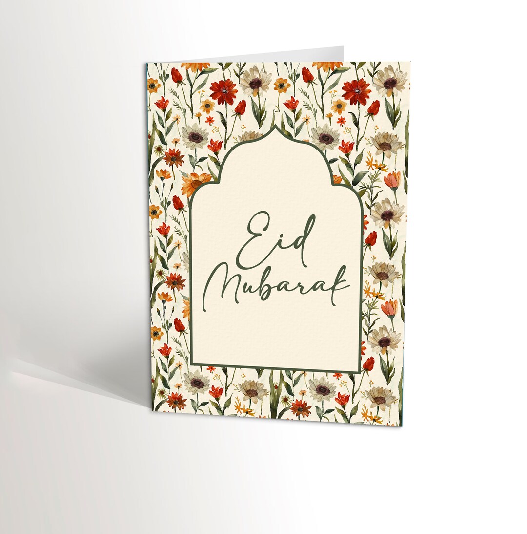 EID CARD Printable Digital Download Modern Floral Eid Mubarak Flowers ...