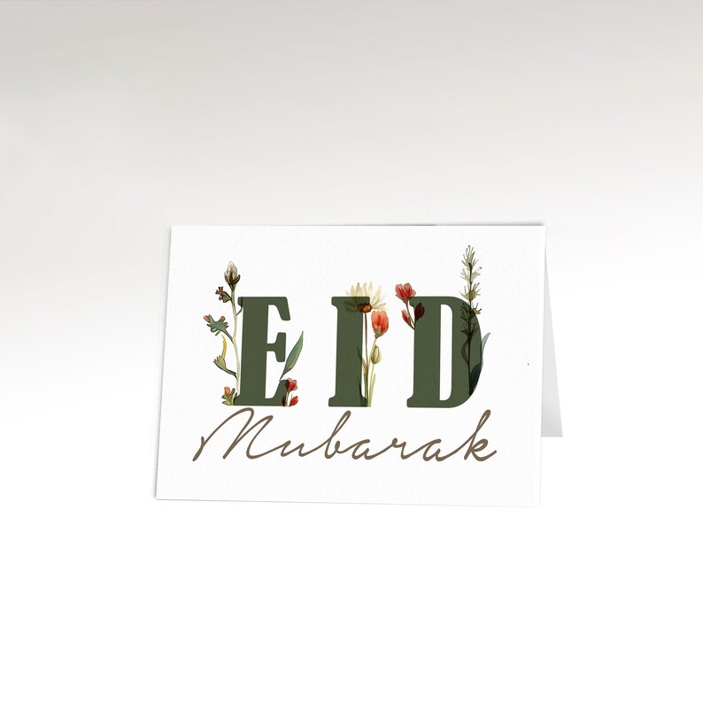 EID CARD Printable Digital Download Modern Floral Eid Mubarak Flowers ...