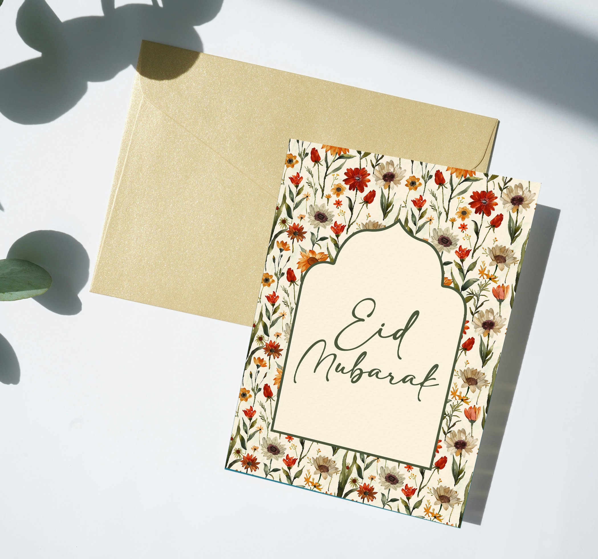 EID CARD Printable Digital Download Modern Floral Eid Mubarak Flowers ...