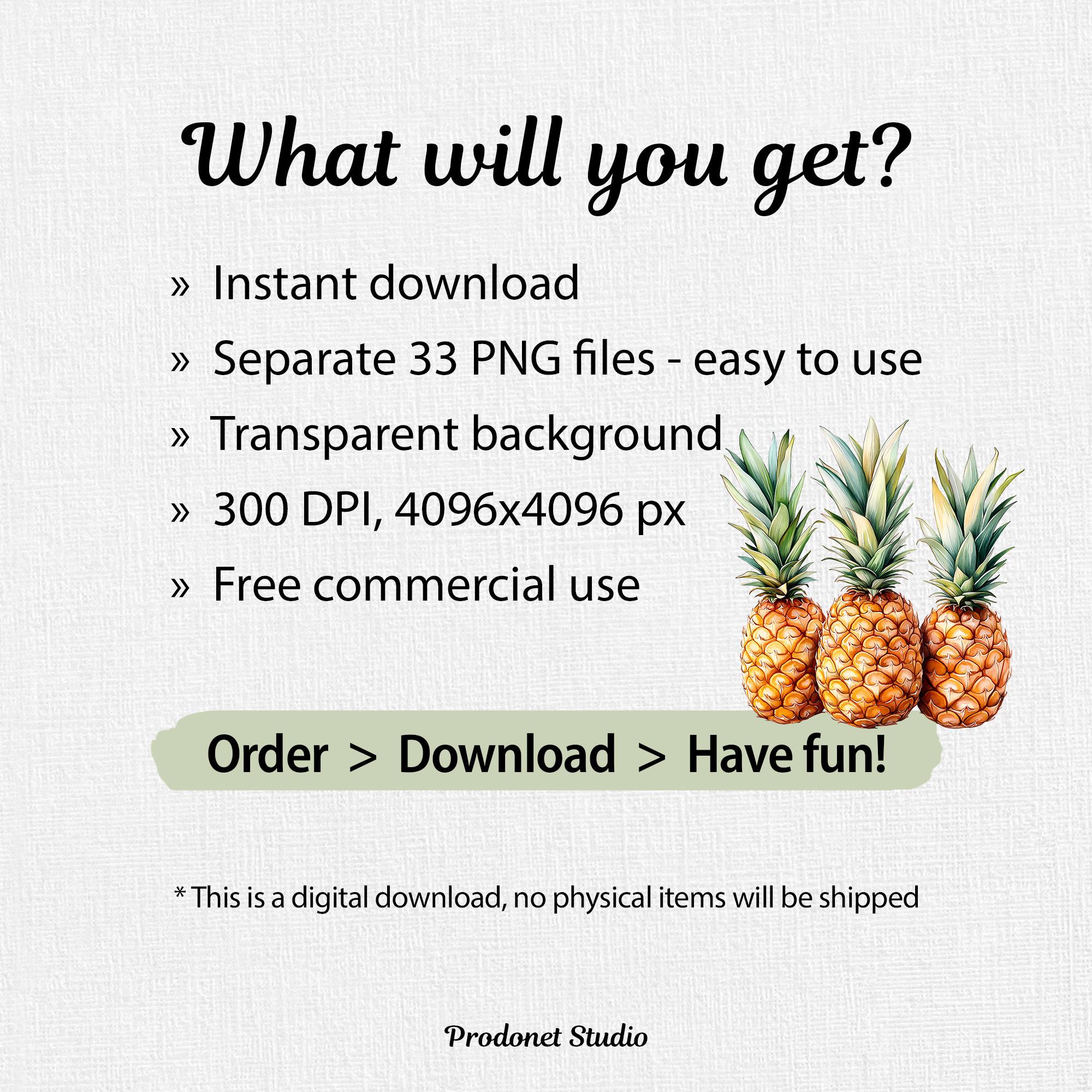 Watercolor Pineapple PNG Bundle, Pineapple Clipart, Pineapple Graphic ...