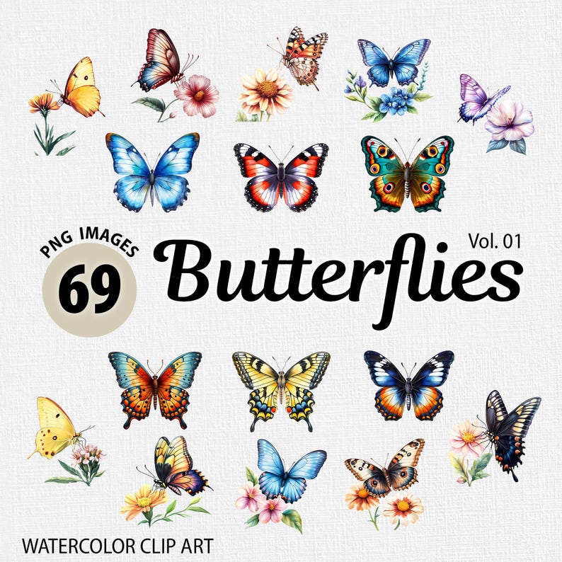 Watercolor Butterfly PNG Clipart Bundle 1, Colorful Butterfly Clipart ...