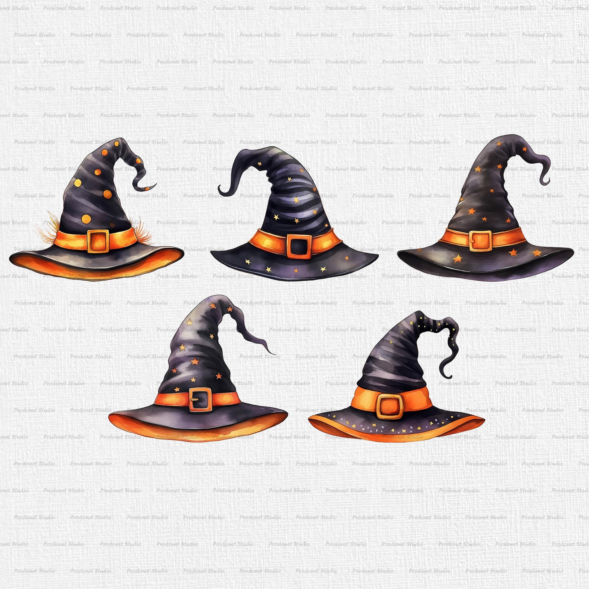 Watercolor Halloween Witch Hat PNG Bundle, Transparent Background ...