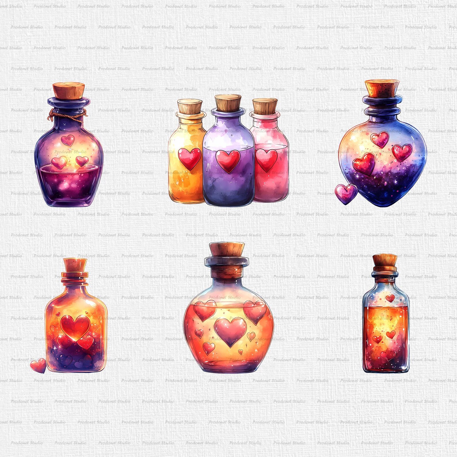 Watercolor Valentine’s Day Love Potion Bottle PNG Clipart Bundle, Love ...