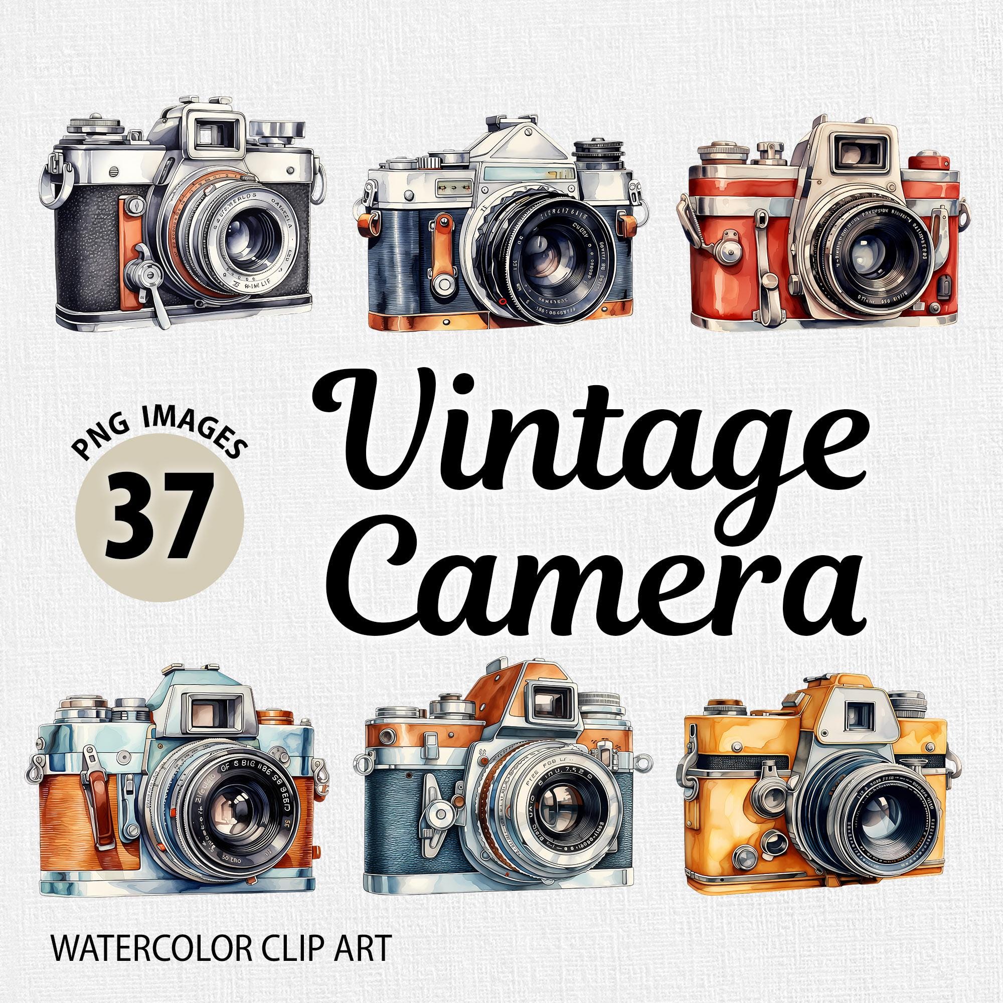 Watercolor Vintage Camera PNG Clipart Bundle, Watercolor Retro Camera ...