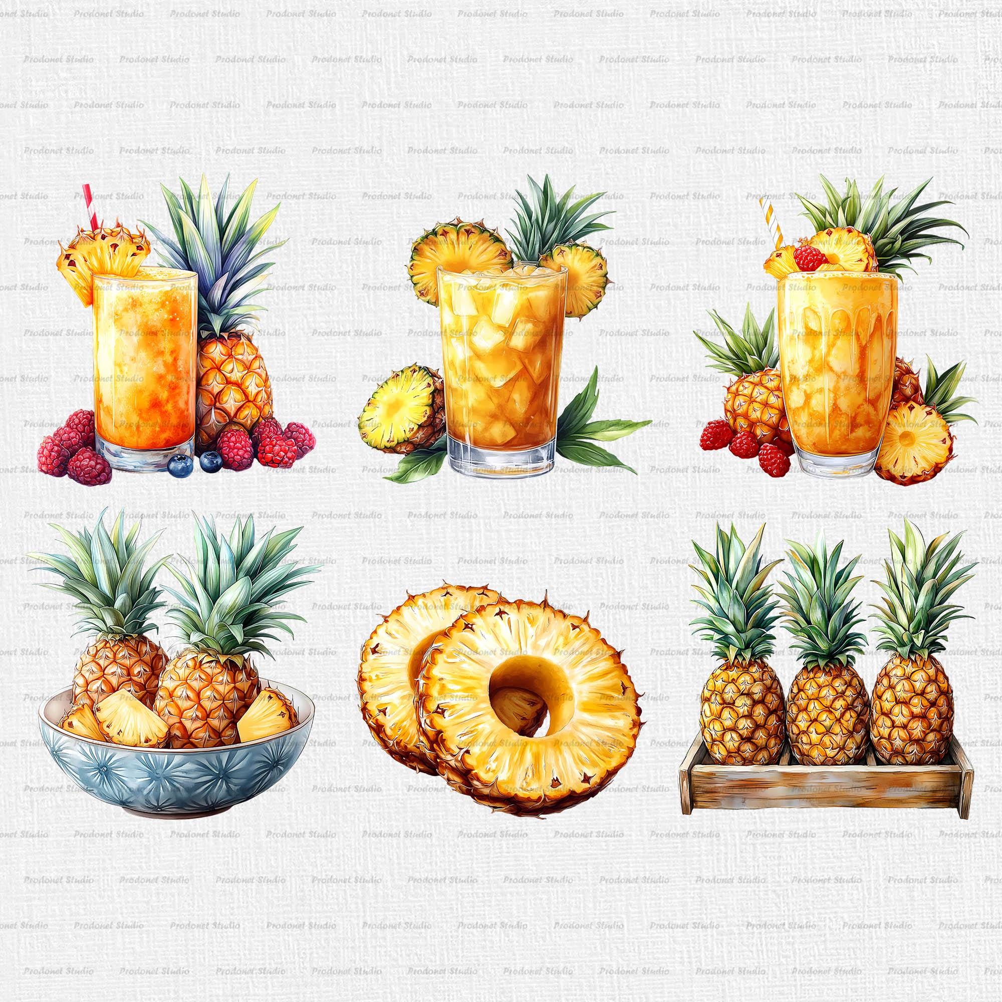 Watercolor Pineapple PNG Bundle, Pineapple Clipart, Pineapple Graphic ...