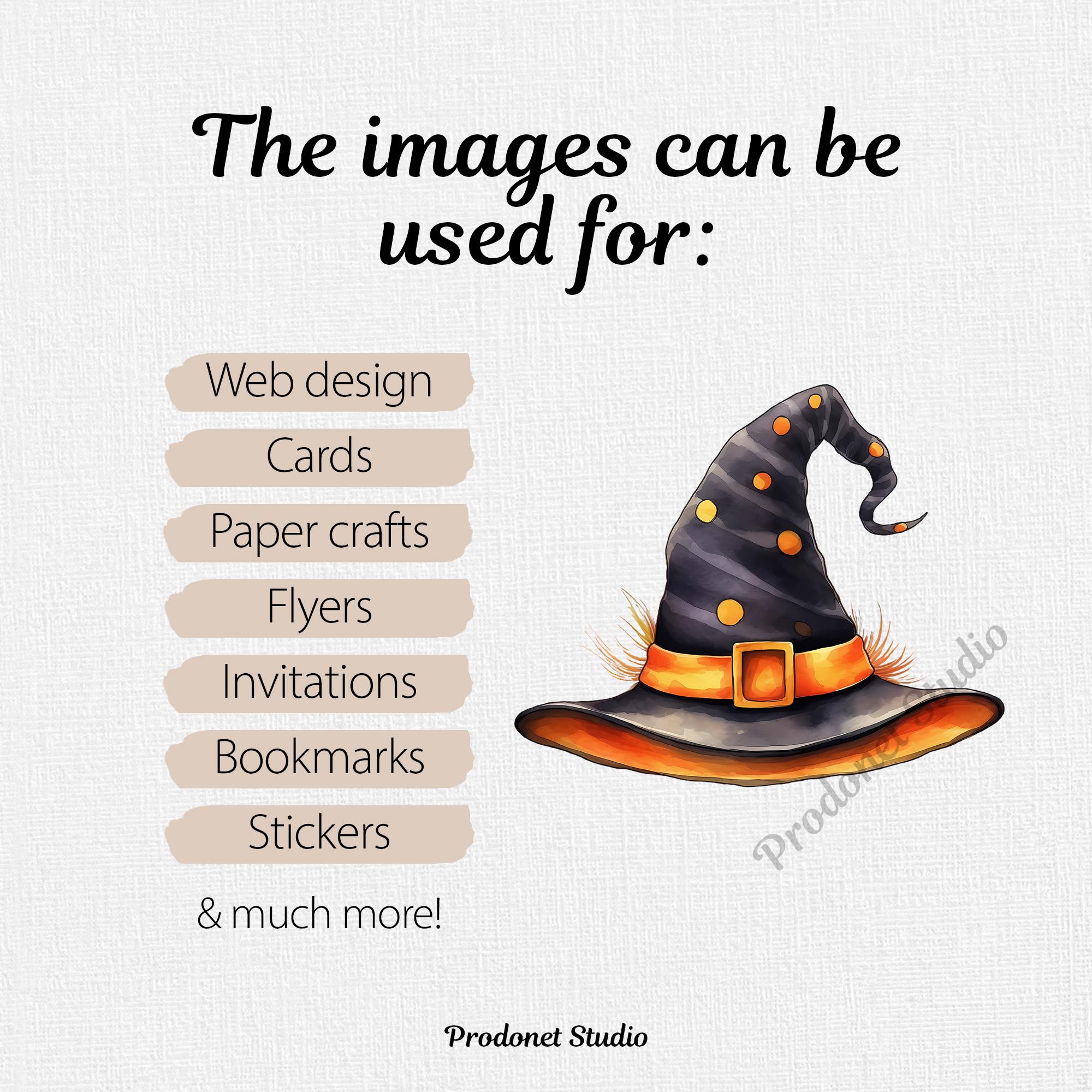 Watercolor Witch Hat Clipart Bundle: Halloween PNG Images (digital ...