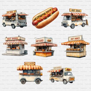 Watercolor Hot Dog Stand PNG Clipart Bundle, Food Clipart, Hot Dog PNG ...