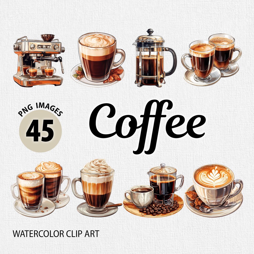 Watercolor Coffee PNG Bundle, Watercolor Coffee Clipart, Coffee Cup ...