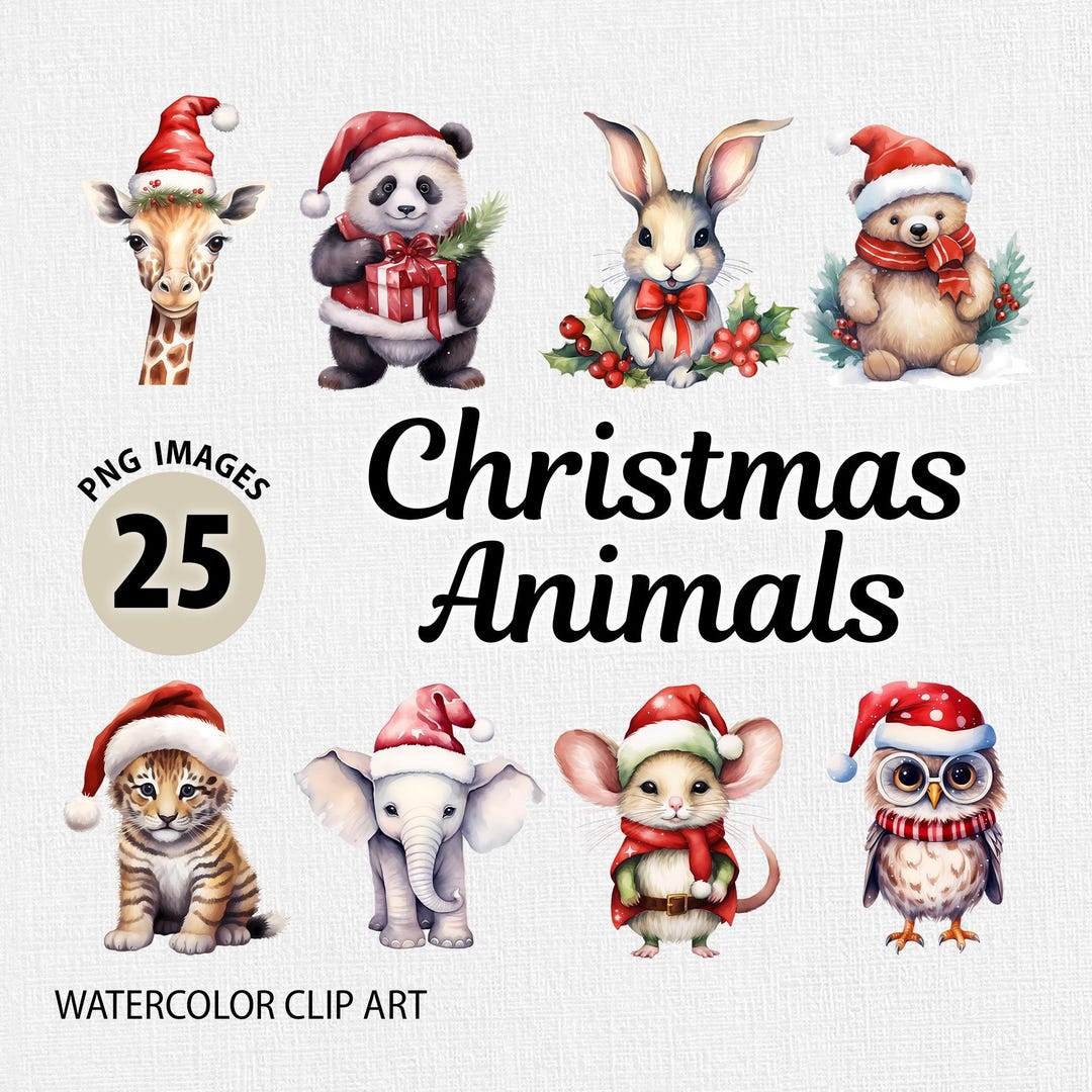 Watercolor Christmas Animals PNG Bundle, Christmas Animals Clipart ...