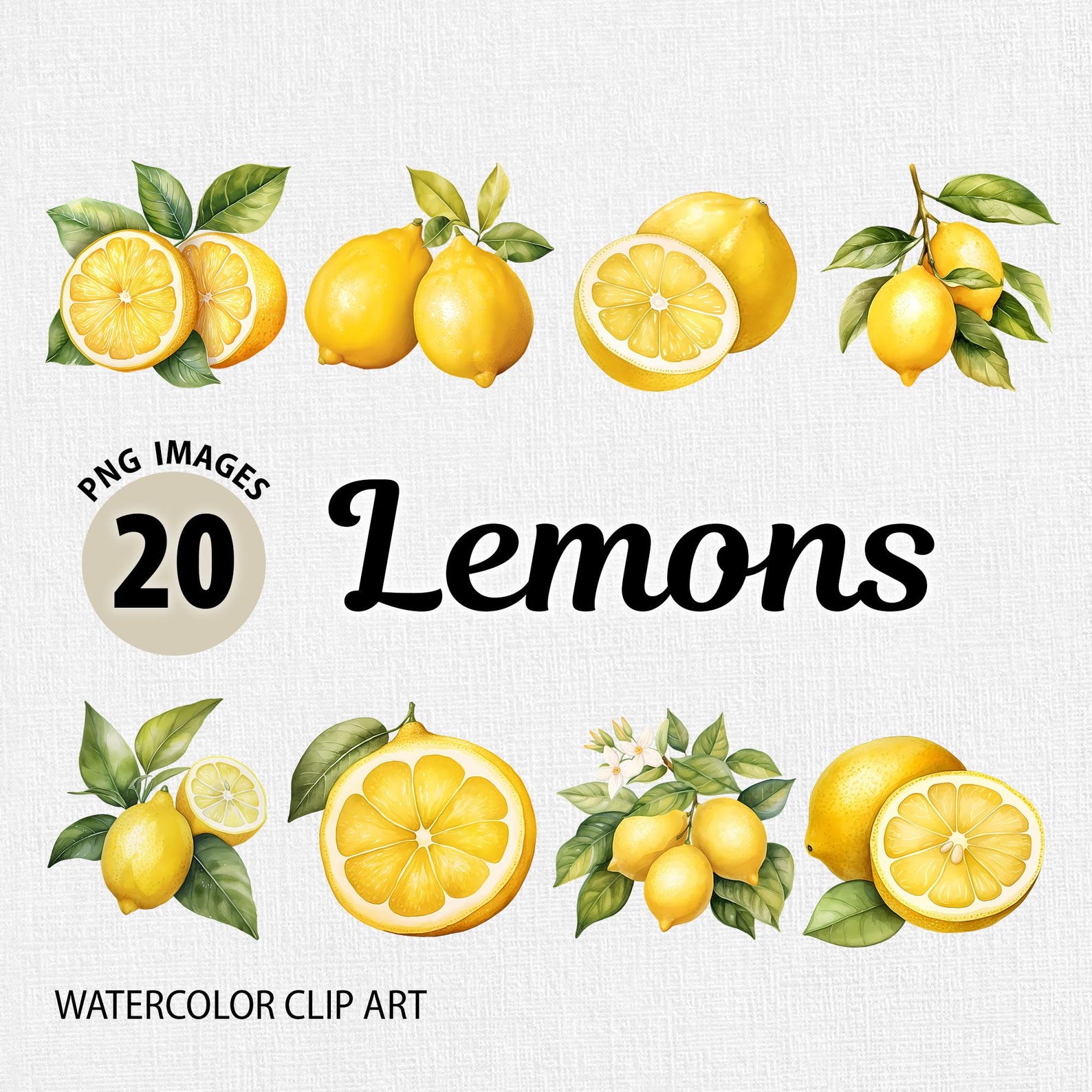 Watercolor Lemon PNG Clipart Bundle, Watercolor Lemons, Lime PNG ...