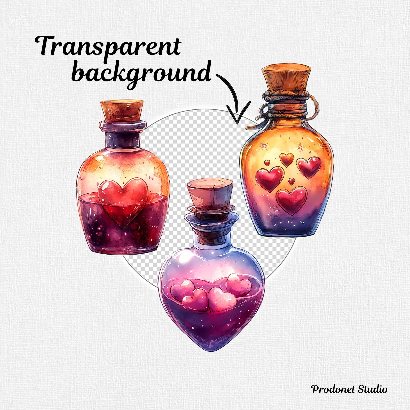 Watercolor Valentine’s Day Love Potion Bottle PNG Clipart Bundle, Love ...