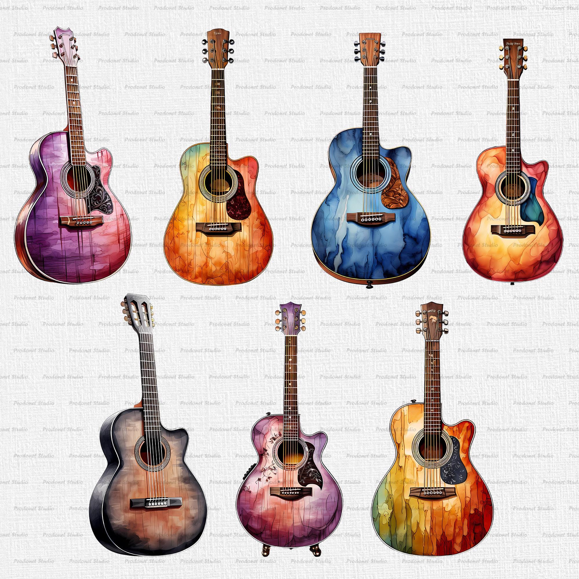 Watercolor Acoustic Guitar PNG Clipart Bundle, Watercolor Music Clipart ...