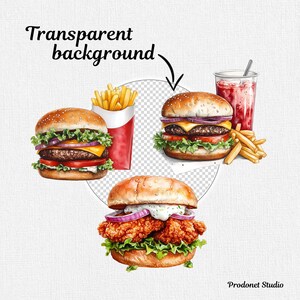 Watercolor Fast Food PNG Clipart Bundle, Fast Food Clipart, Burger PNG ...