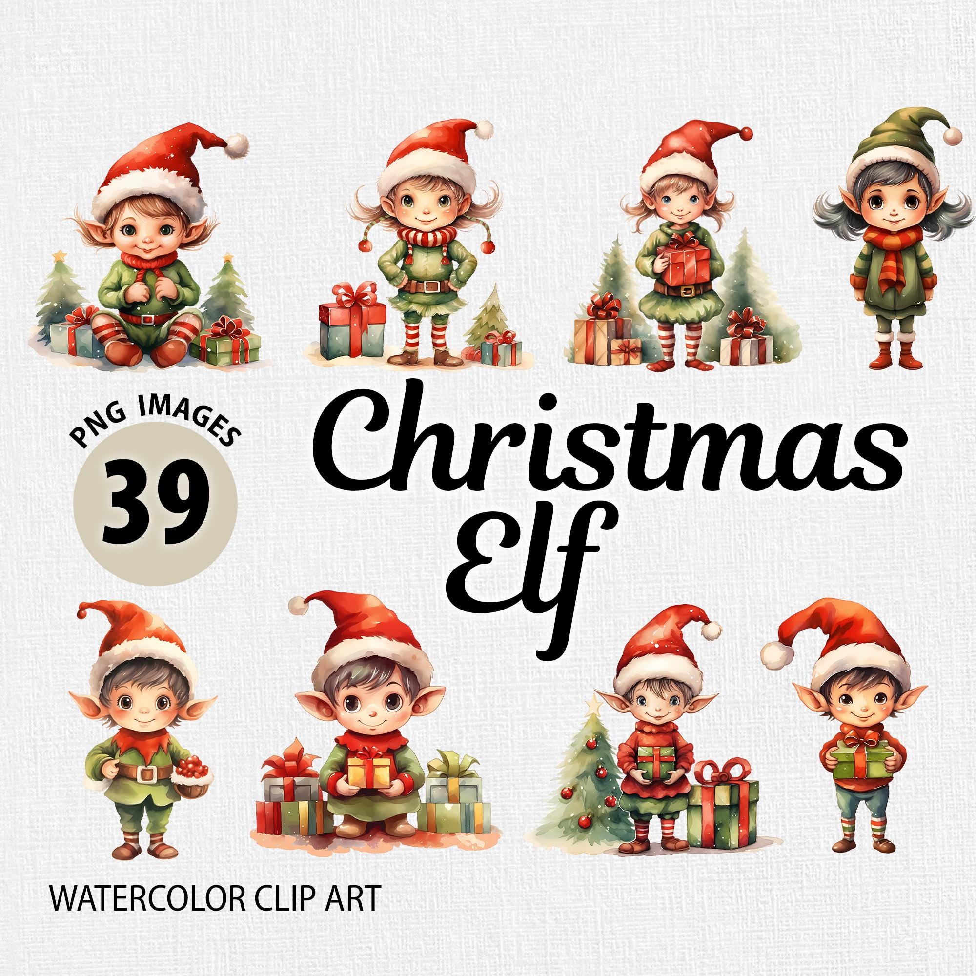 Watercolor Christmas Elf PNG Bundle, Transparent Background, DIY ...