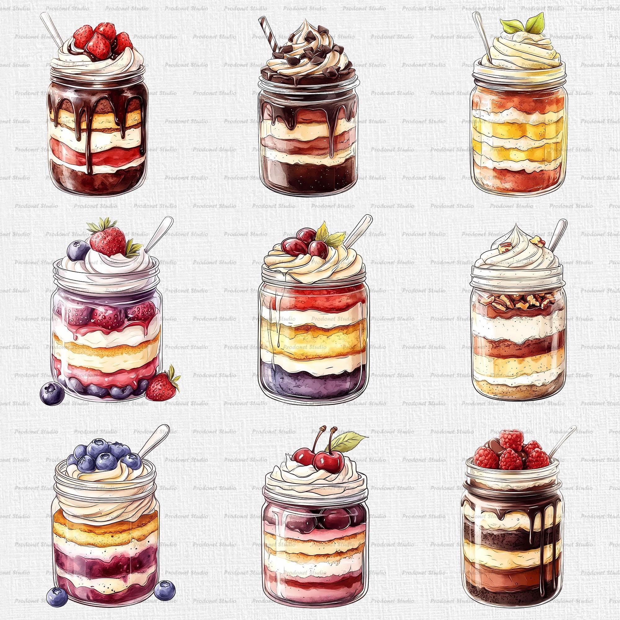 Watercolor Cake Jar PNG Bundle, Cake Jar Clipart, Dessert Food PNG ...
