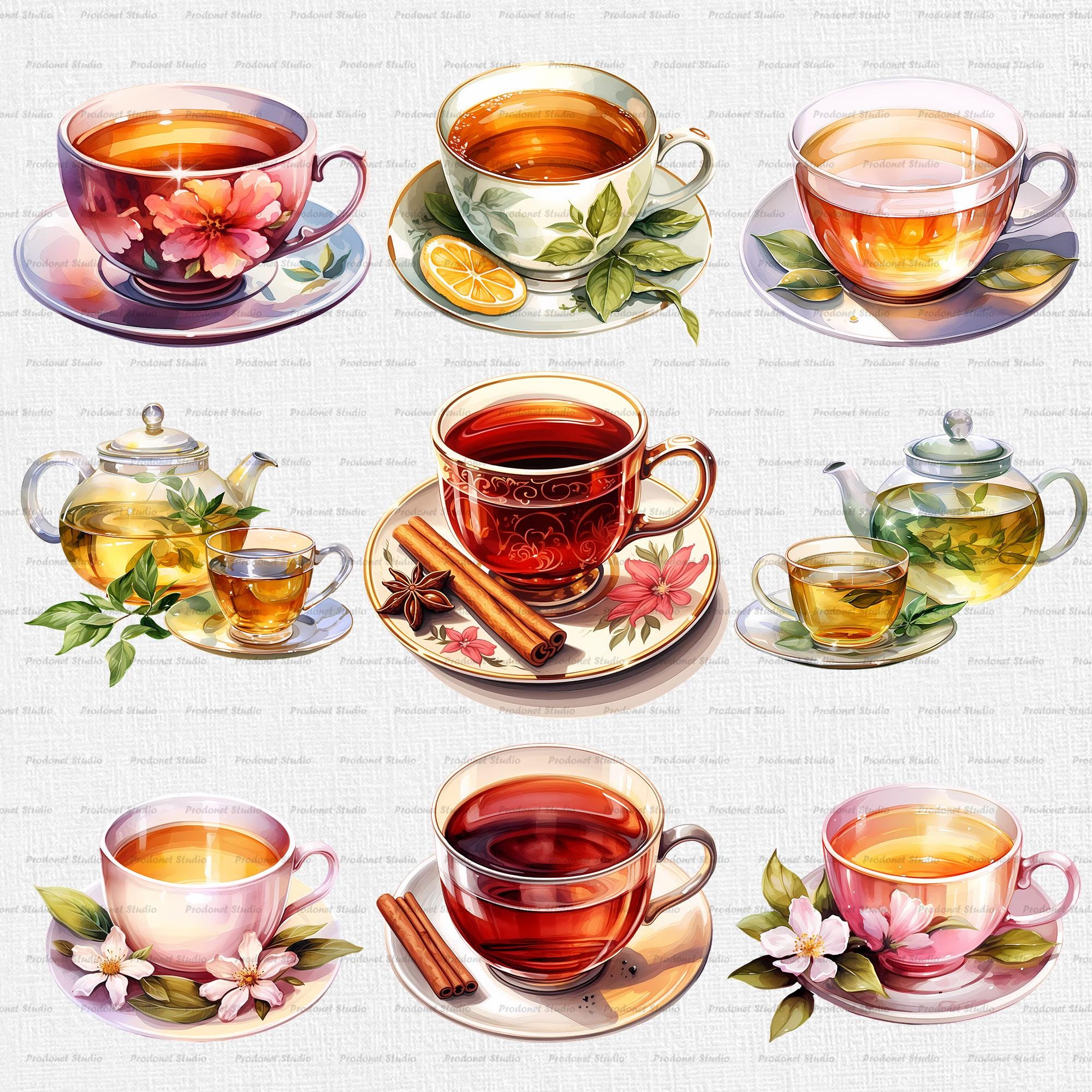 Watercolor Tea PNG Bundle, Watercolor Tea Clipart, Tea Cup Clipart ...