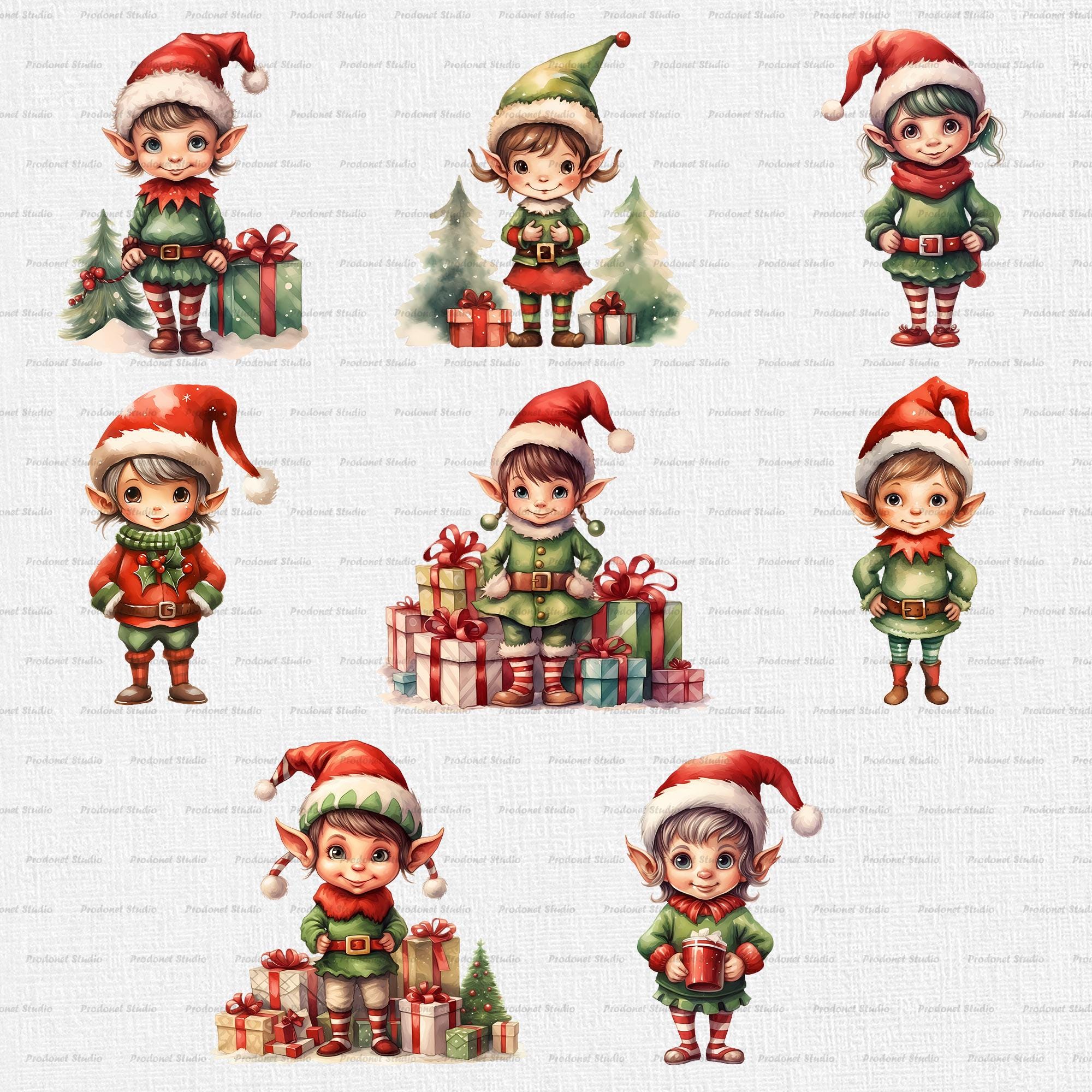 Watercolor Christmas Elf PNG Bundle, Transparent Background, DIY ...