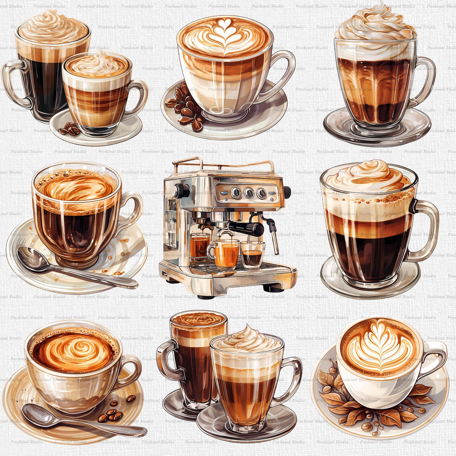 Watercolor Coffee PNG Bundle, Watercolor Coffee Clipart, Coffee Cup ...