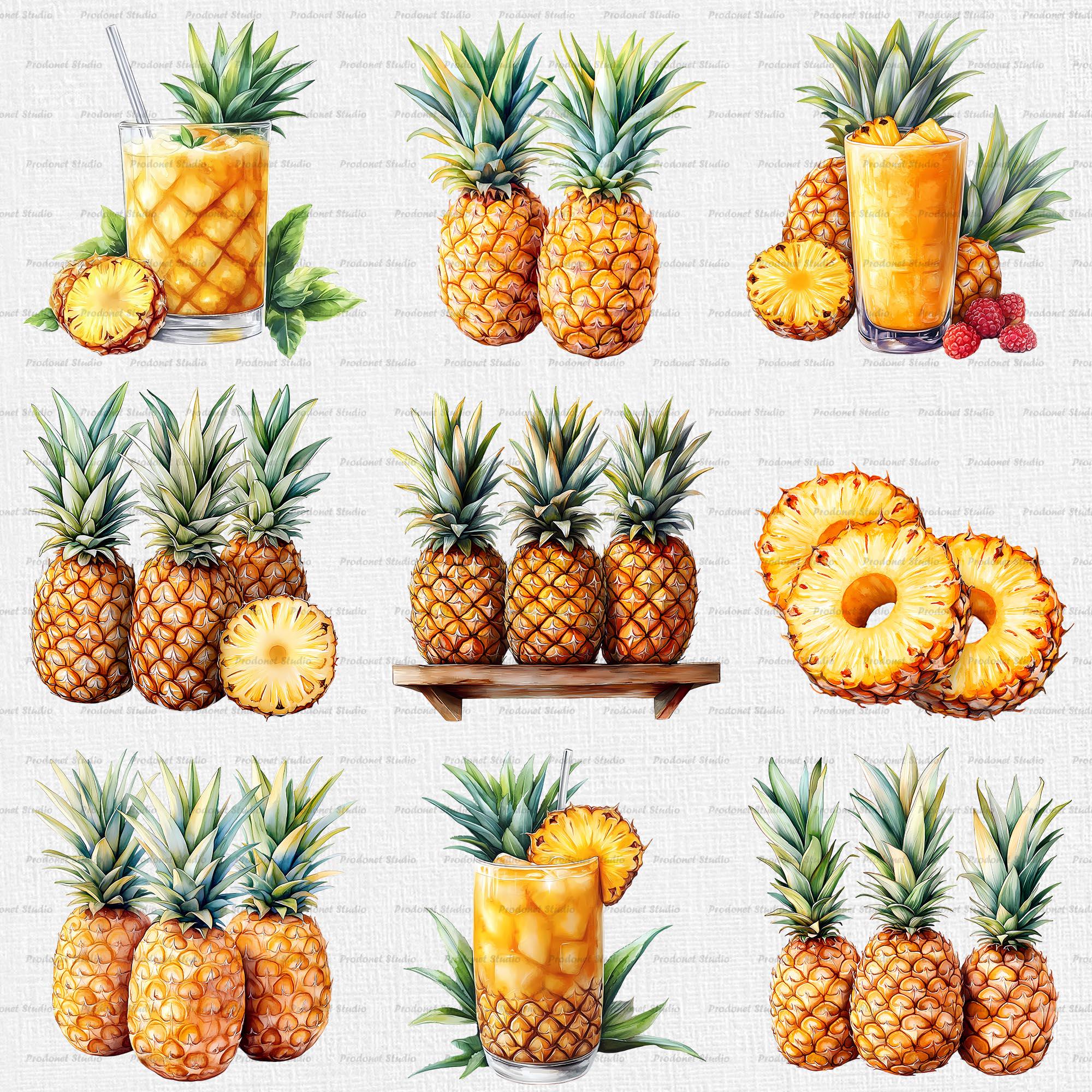 Watercolor Pineapple PNG Bundle, Pineapple Clipart, Pineapple Graphic ...