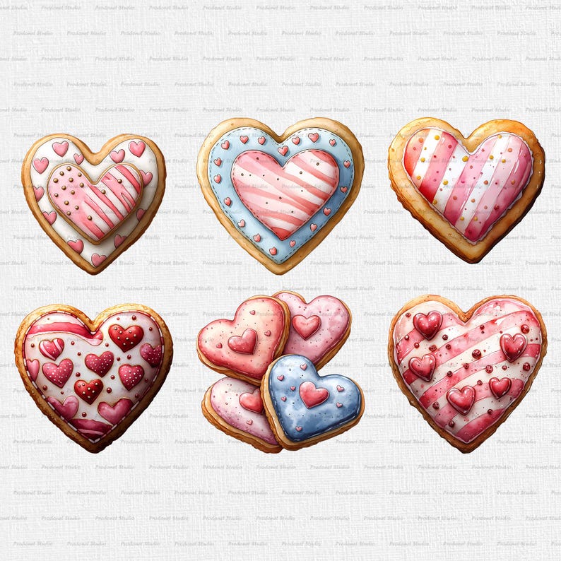 Watercolor Valentine's Day Heart Cookies PNG, Valentine Cookie Clipart ...