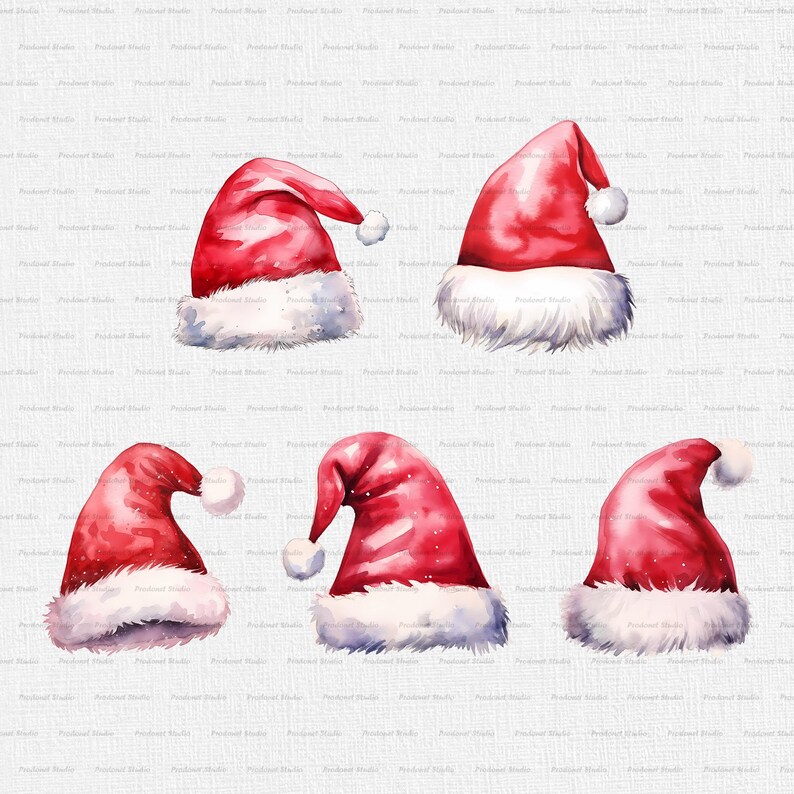Watercolor Christmas Santa Claus Hat PNG Bundle, Christmas Santa Hat ...
