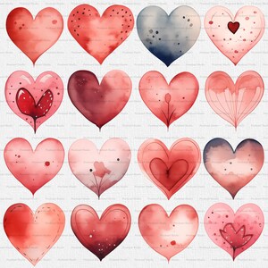 Watercolor Hearts PNG Clipart Bundle, Valentine’s Day Heart Clipart ...