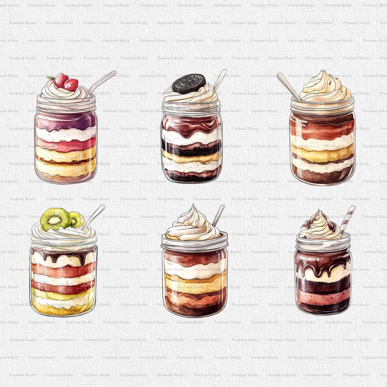 Watercolor Cake Jar PNG Bundle, Cake Jar Clipart, Dessert Food PNG ...
